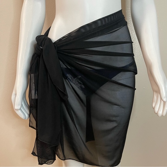 Swim | Black Sheer Beachwear Mesh Sarong Swimsuit Cover Up | Poshmark